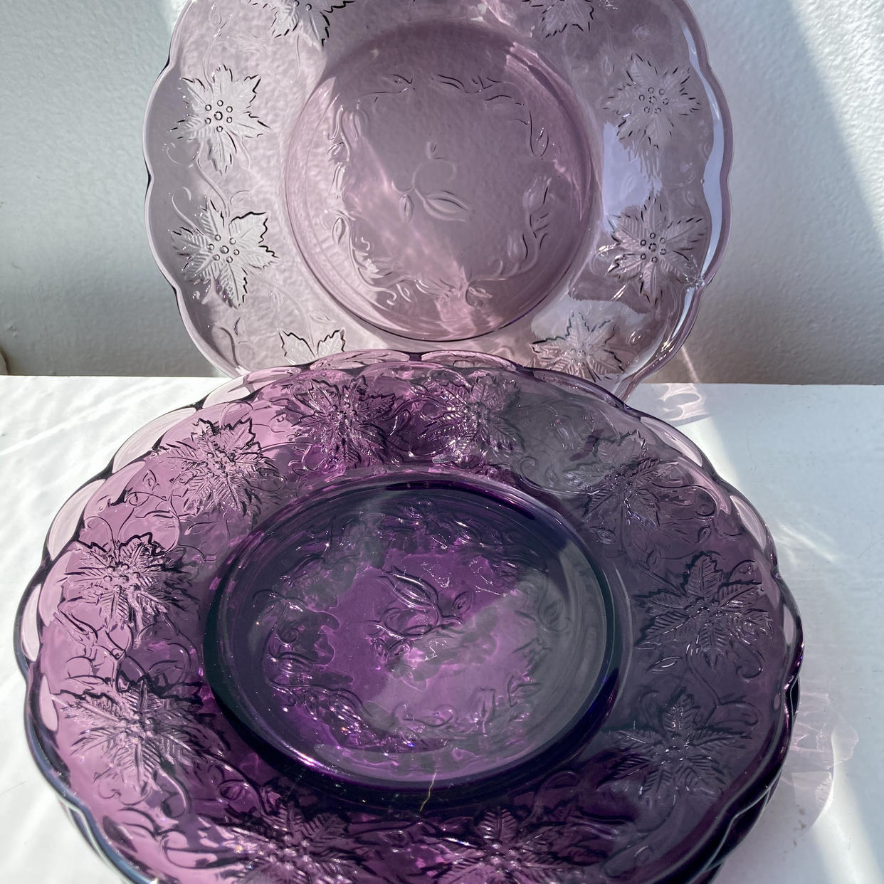 Purple Glass Flowered Plates Set of Four Salad | Raven Pear Vintage ...