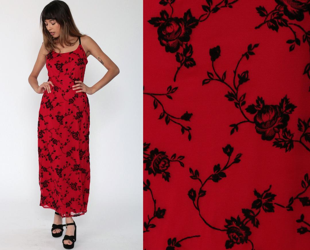 90s Party Dress Red Long FLORAL Dress Maxi 90s Y2 | Shop Exile | Tucson, AZ