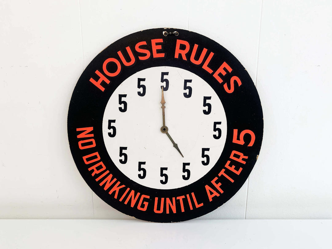 Vintage House Rules No Drinking Until After 5 Drink Sign Happy | Check ...