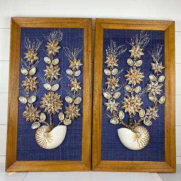 Vintage Stunning Shell Art Wall Hangings Pair Nautilus Abalone Beach ...