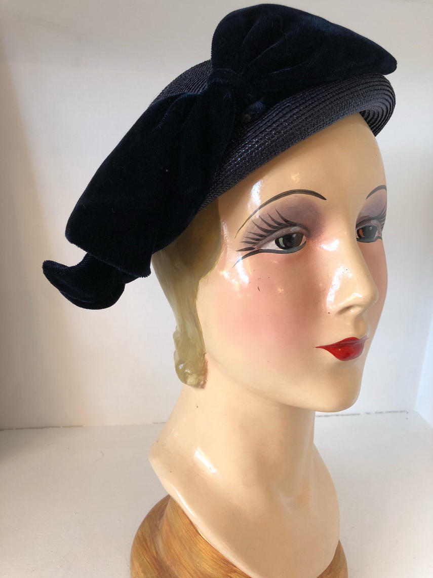 Vintage hat henry g ross 1940s hat navy blue hat | Black Label Vintage ...