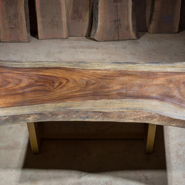 Acacia Monkey Pod Dining Table on Gold Legs | Kirkpatrick Designs ...