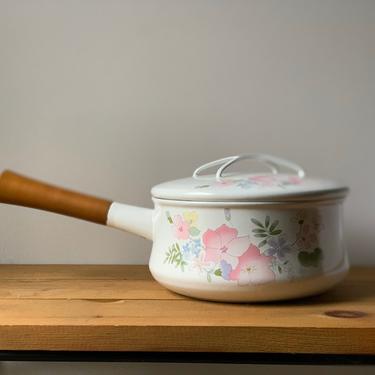 Vintage Japanese Kobe Cookware Enamel Pink Floral Cooking Pot, Sauce ...