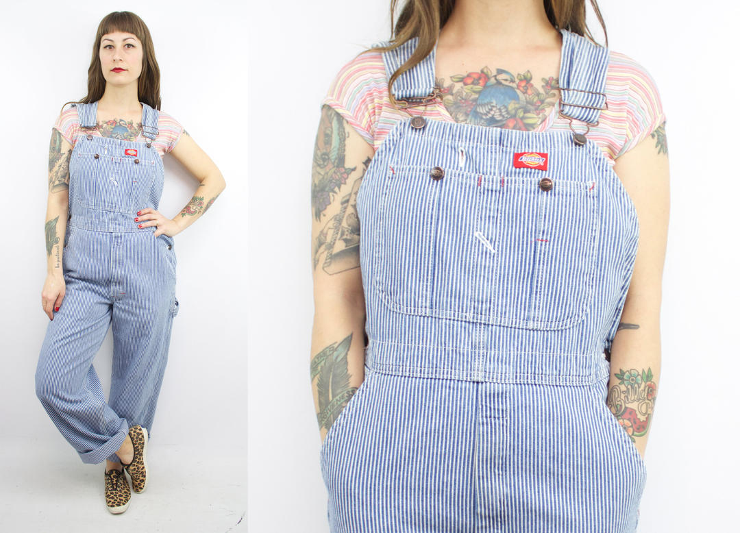 Vintage 90's Blue and White Pinstripe Denim Overalls / 1990's Dickies ...