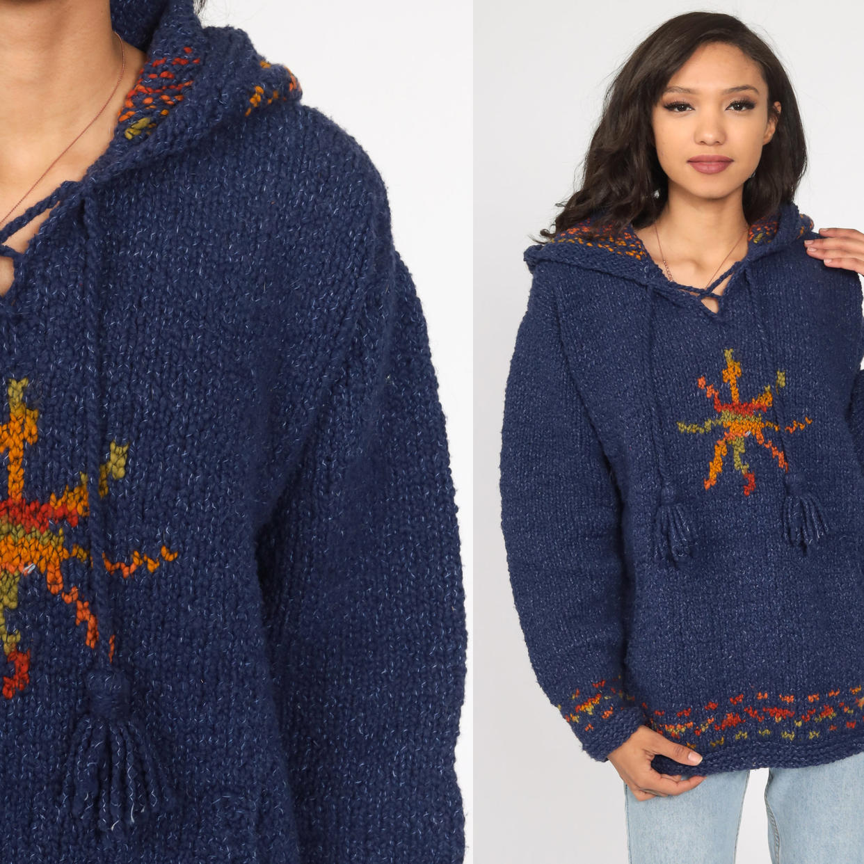 Ecuadorian Wool Sweater Jacket 90s Star HOODED Sweater | Shop Exile ...