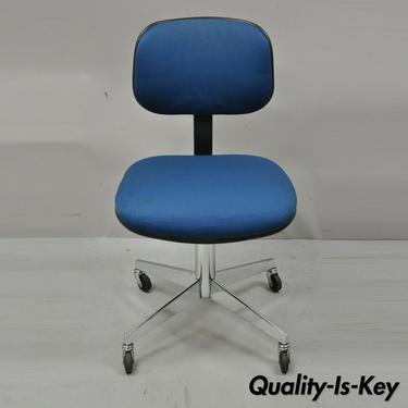 Vintage Steelcase 1984 Blue Rolling Office Chrome Base Computer ...