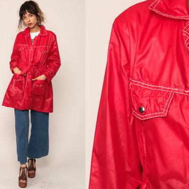 70s Mod Jacket Navy Blue Nylon Jacket 1970s Trench Coat Zip Up Shiny ...