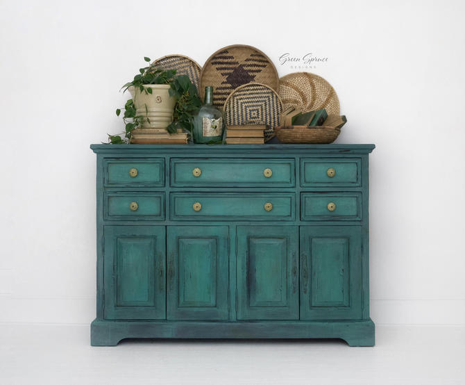 Turquoise Sideboard, TV Console Table, Painted Cabinet | Green Spruce ...