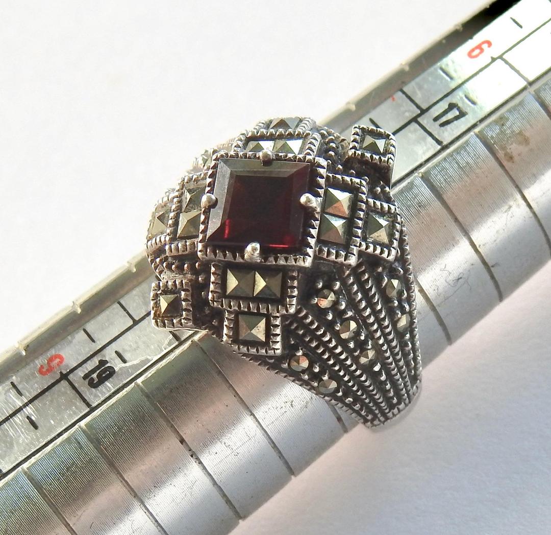 Vintage Judith Jack Sterling Garnet Marcasite Ring | Legendary Beast ...