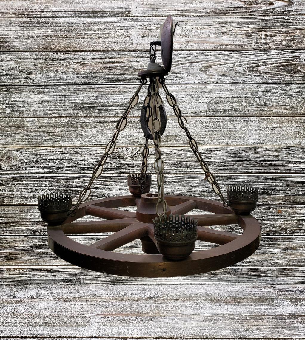 Vintage Wagon Wheel Ceiling Light, Rustic Hanging Lamp, Country ...
