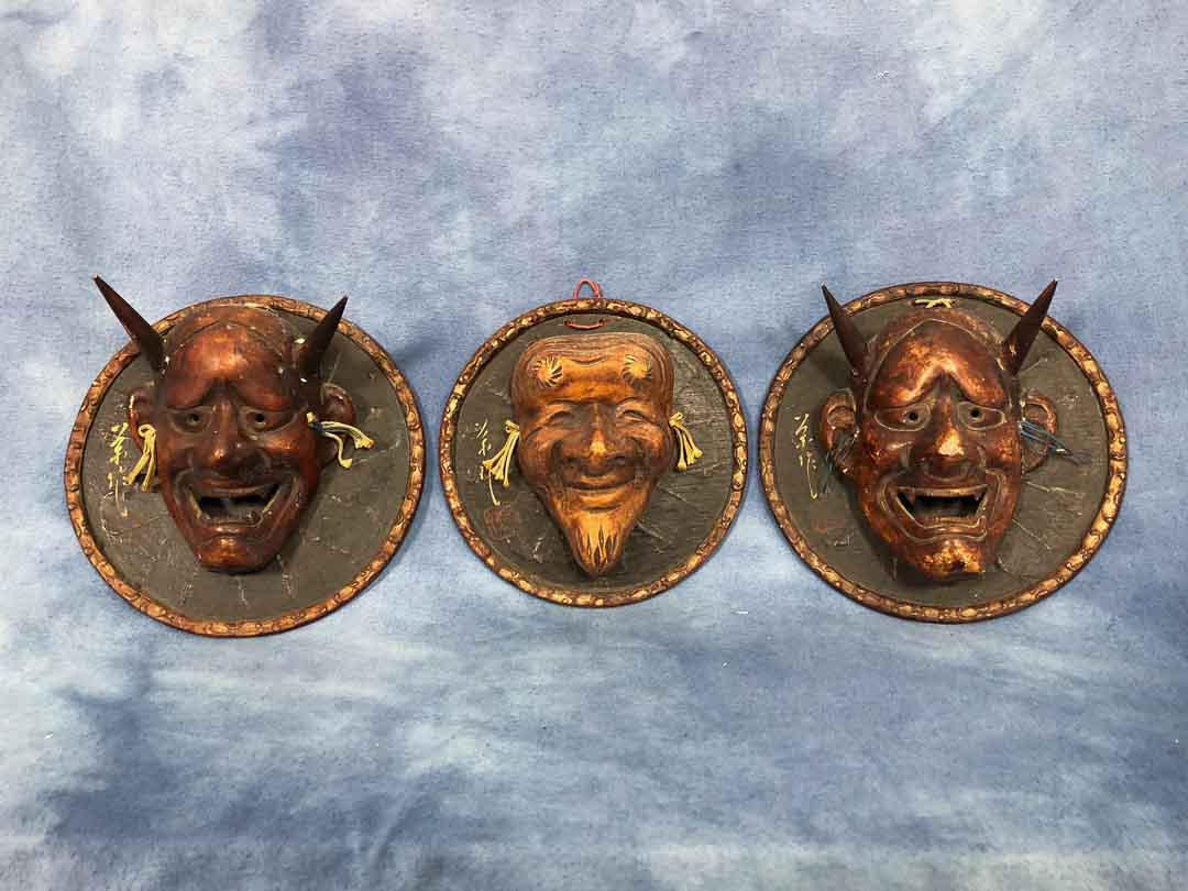 Set of Three Vintage 7" Japanese Hannya Mask Plaques, Oni, | Vintage ...