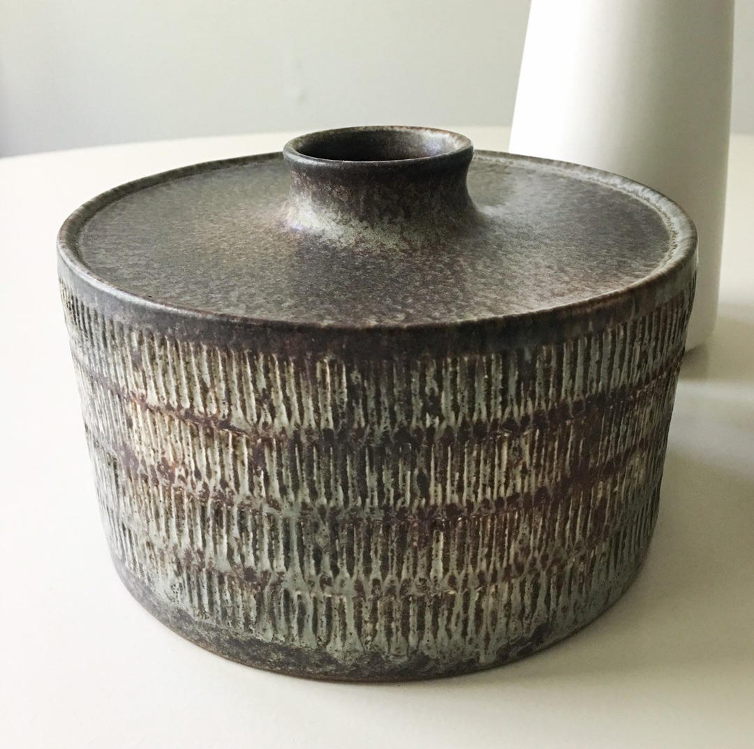 Large Cylinder Pottery Sgraphito Vase Vintage Mid Century Signed ...