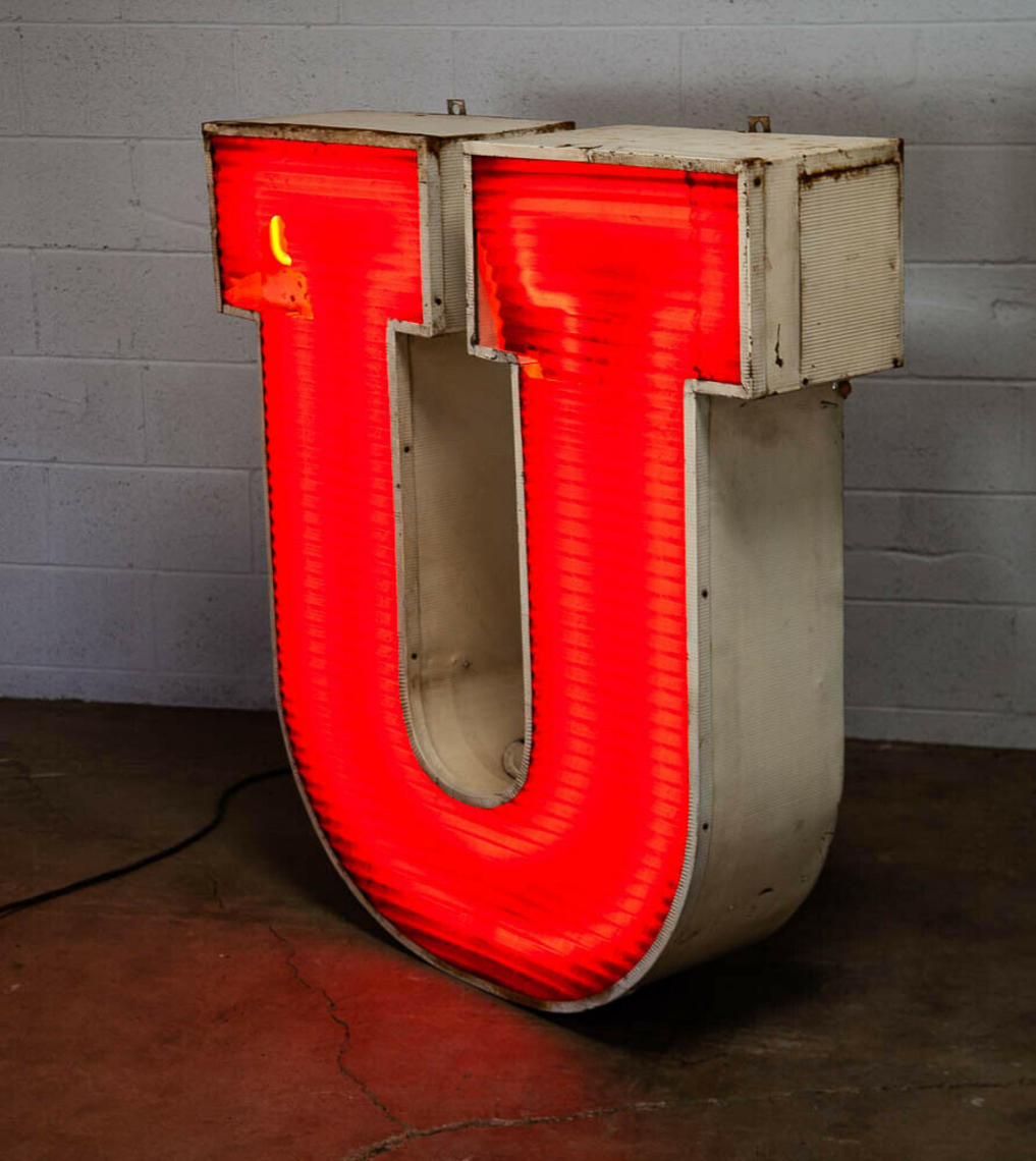 Mid Century Modern Neon Sign Marquee Letter U Working Large 48 ...