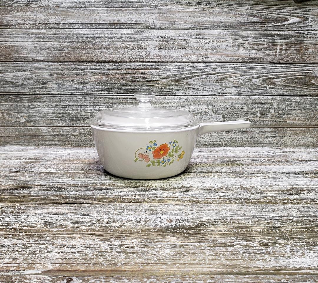 Vintage Corning Ware Saucepan + Pyrex Lid, 1.5 Pint Wildflower Corning ...