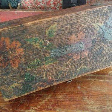 Pyrography Wood Storage Box Floral Painted Trinket Farmhouse Primitive ...