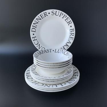 12-Piece Wessex Collection Script Pattern Bone China Dinnerware Labeled ...