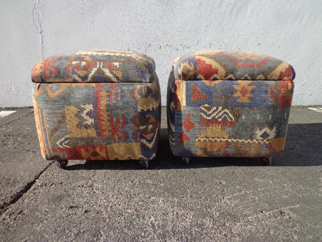 2 Ottomans Footstool Storage Hassock Tables Mid Century Modern ...