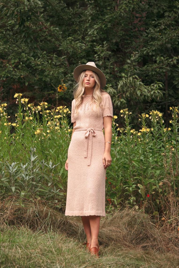 Vintage 40s Dress, Apricot Blush Crochet Midi Dress, 1950s Cocktail | Surf and the City | Orcas, WA