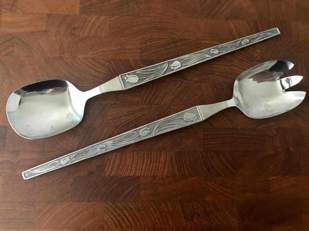Midcentury Flatware Serving Spoons by Rostfrei, tulip pattern, Made in ...