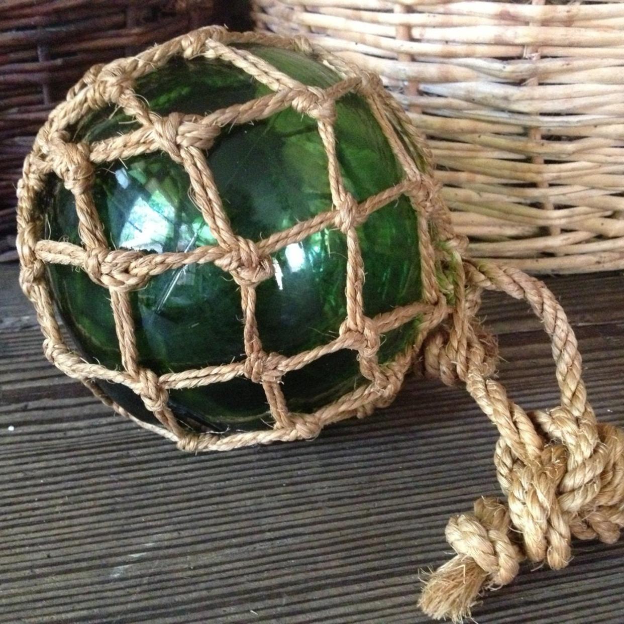 Handblown Green Glass Fishing Float with Rope Netting | Jan's Vintage ...