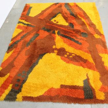 Mid-Century Modern Orange Shag Rug, Danish Modern Rya | Annex ...