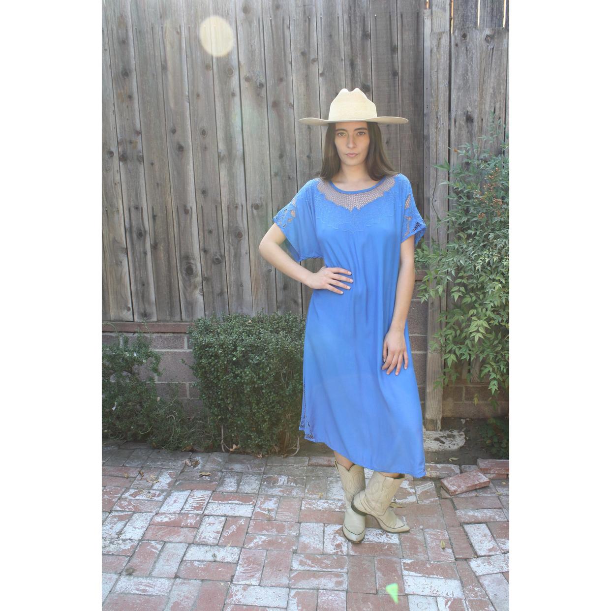 Bali Lily Dress // vintage blue boho hippie embroidered 80 | Fenix Vintage - Los Angeles, CA | ATTIC