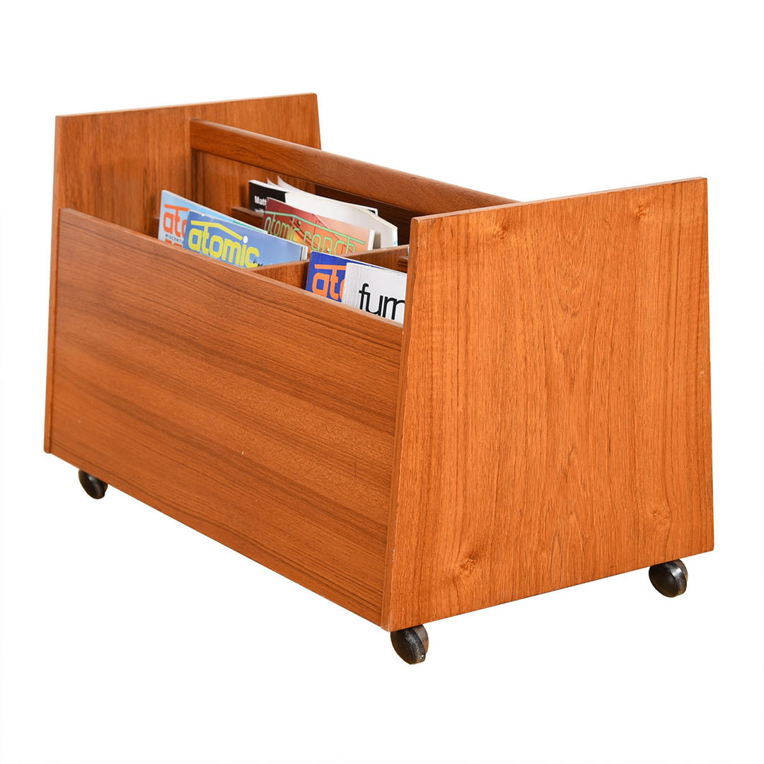 Danish Modern Teak Double-Column Rolling Magazine Cart | Modern Mobler ...