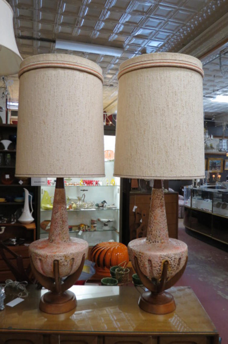 Vintage MCM pair of large lava ceramic lamps | Lincoln Antique Mall ...