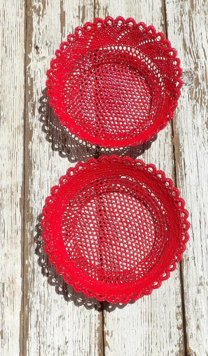 Red Wicker Baskets Round Pair 2 Vintage Peruvian Storage Bin Bathroom ...