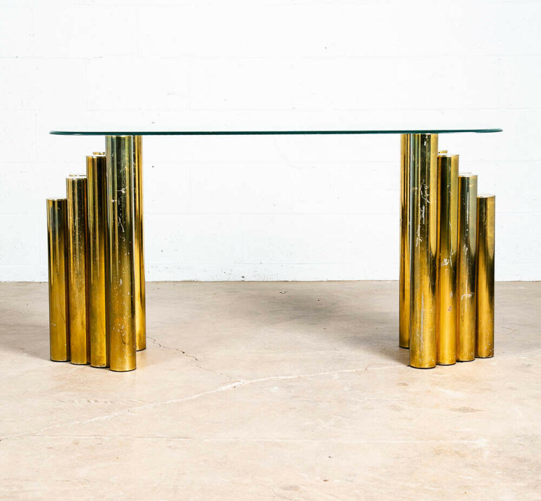 Mid Century Modern Console Table Brass Glass Vintage Circular Gold ...