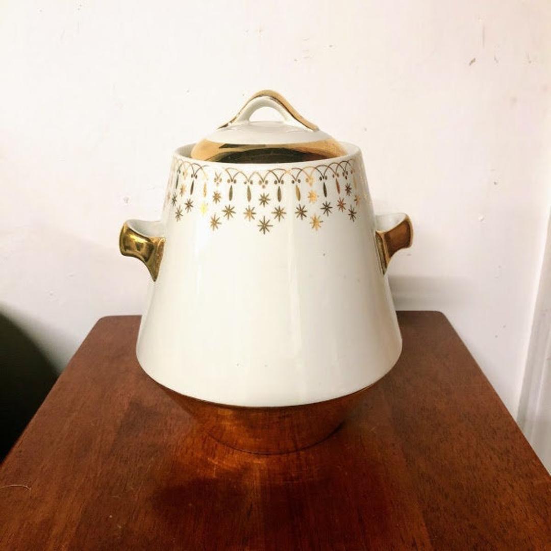 Vintage Hall China Flare Ware Mid Century Modern Gold Snowflake | Over ...