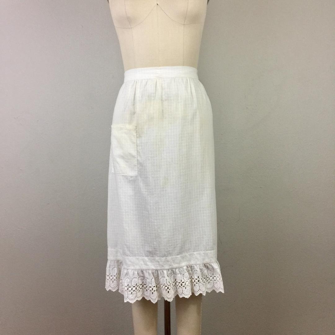 Vintage Antique Apron Victorian Edwardian White Cotton w/ Eyelet Ruffle ...
