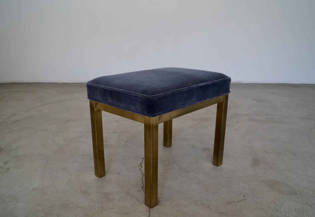 1970's Hollywood Regency Brass Vanity Stool Reupholstered in Mohair ...