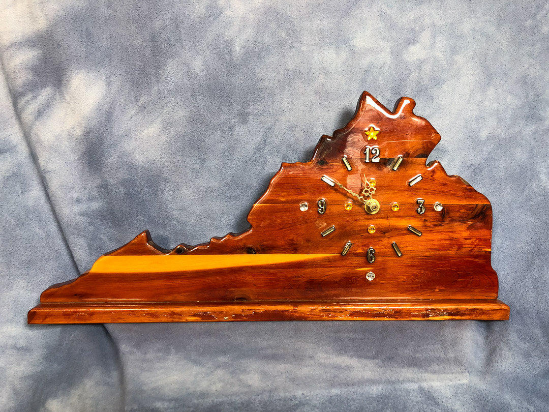 Vintage 19" Kitschy Wooden Virginia State Clock, Handmade Shellac ...