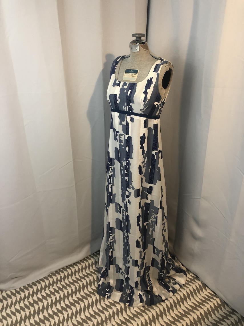 1960s Blue and White linen Maxi dress Empire waist Edwardian | Radio ...
