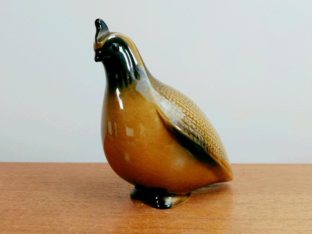 Vintage Ceramic Quail Figurine | Black Mustard Yellow | Plume Topknot ...
