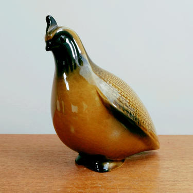 Vintage Ceramic Quail Figurine | Black Mustard Yellow | Plume Topknot ...
