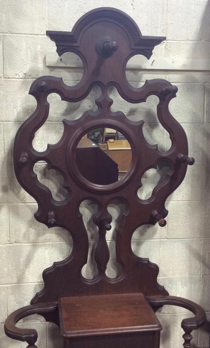 American Victorian Walnut Hall Tree Coat Rack | Quaboag Valley Antiques ...