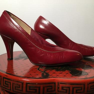 Vintage 80s shoes, wine red heels, 1940s style heels, size 7 1/2 ...