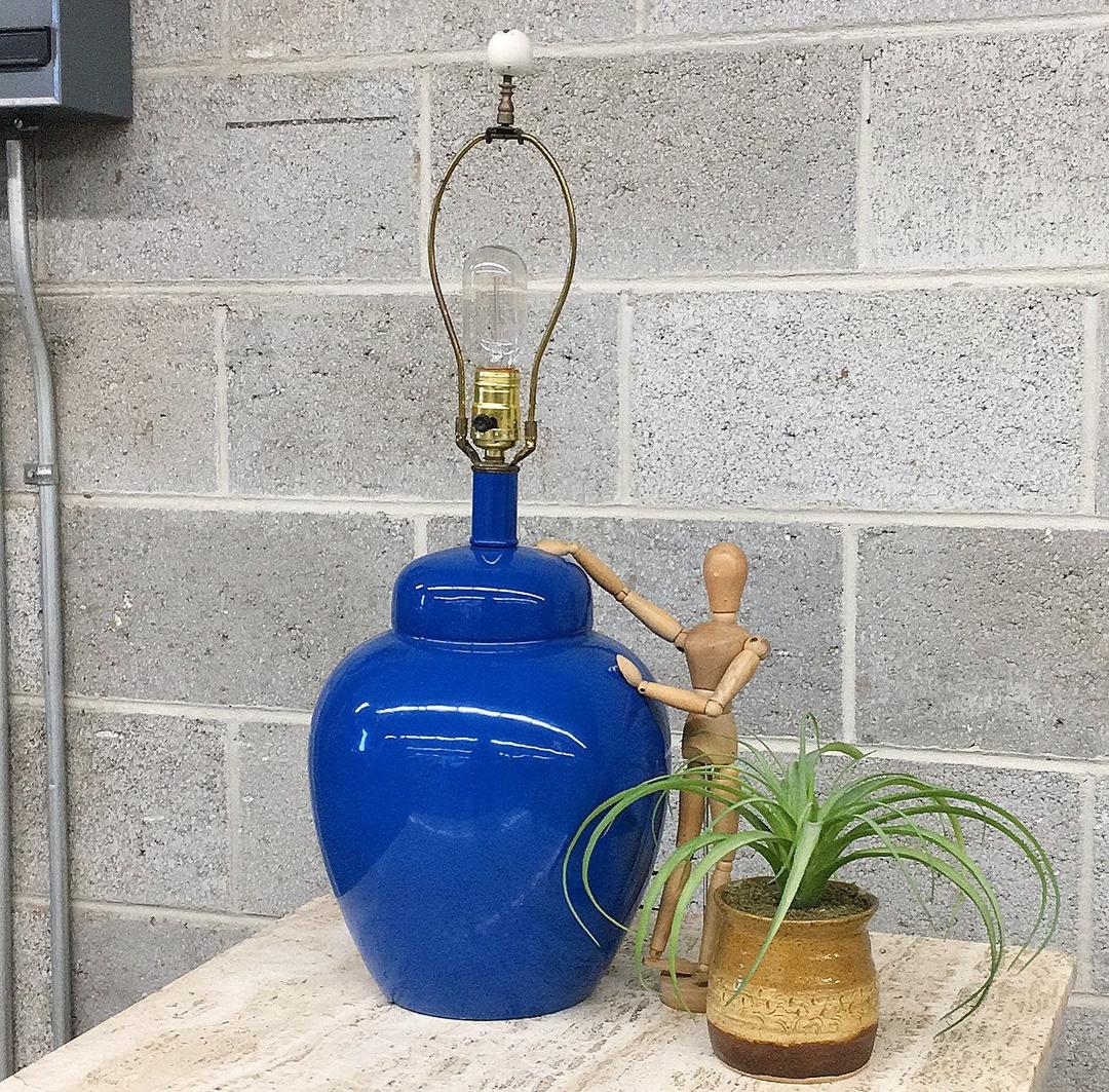 Vintage Table Lamp Retro 1980s Contemporary Style + Cobalt Blue + Large ...