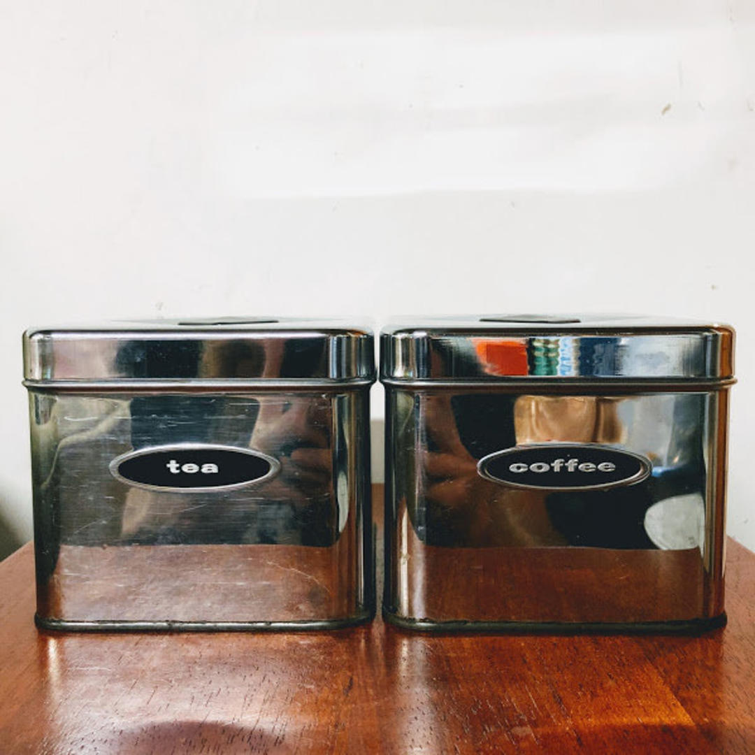 Vintage Mid Century Modern Masterware Coffee and Tea Tin Set | Over the ...