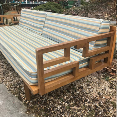 Mid-Century Daybed Sofa Couch Maple Greek Key Arms Cabinmodern Retro ...