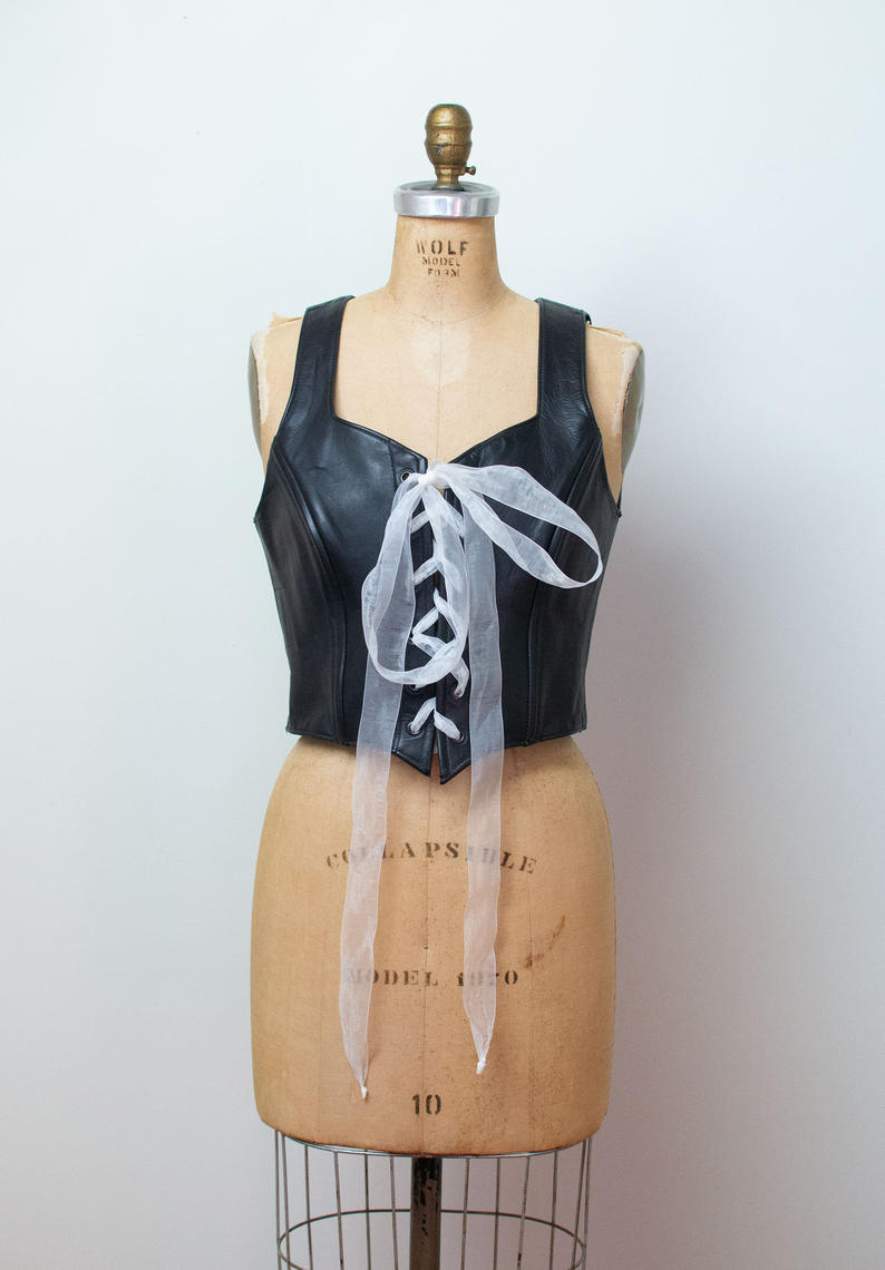 1990s Black Leather Corset / 90s Corset Top Lace Up | Female Hysteria ...