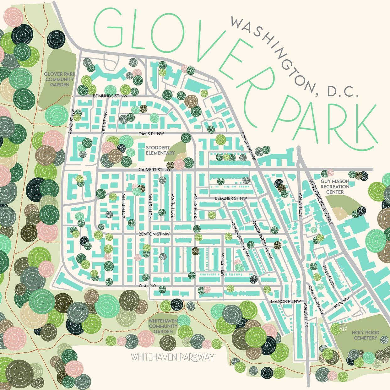 Glover Park neighborhood map, Washington DC 11x17 print | Wild Places ...