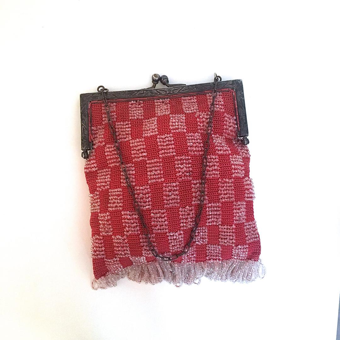 CHECK MATE Vintage 20s Purse | 1920s Red & White Crochet Beaded | Love ...