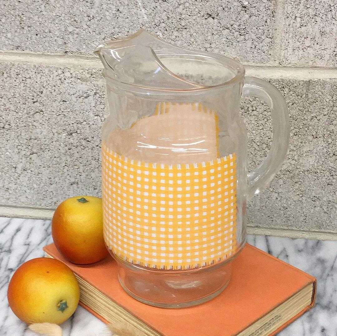 Vintage Pitcher Retro 1960s Mid Century Modern + Orange + White Gingham ...
