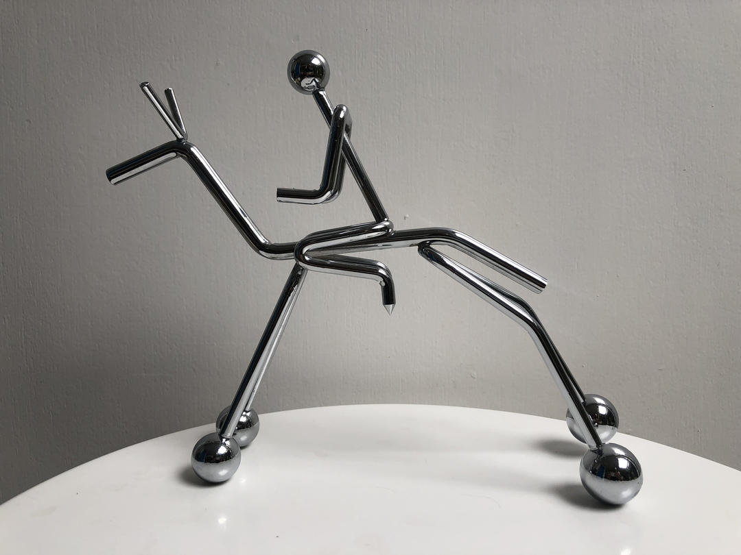 Modern Chrome Metal Stick Figure On A Horse Table Sculpture | Modern ...