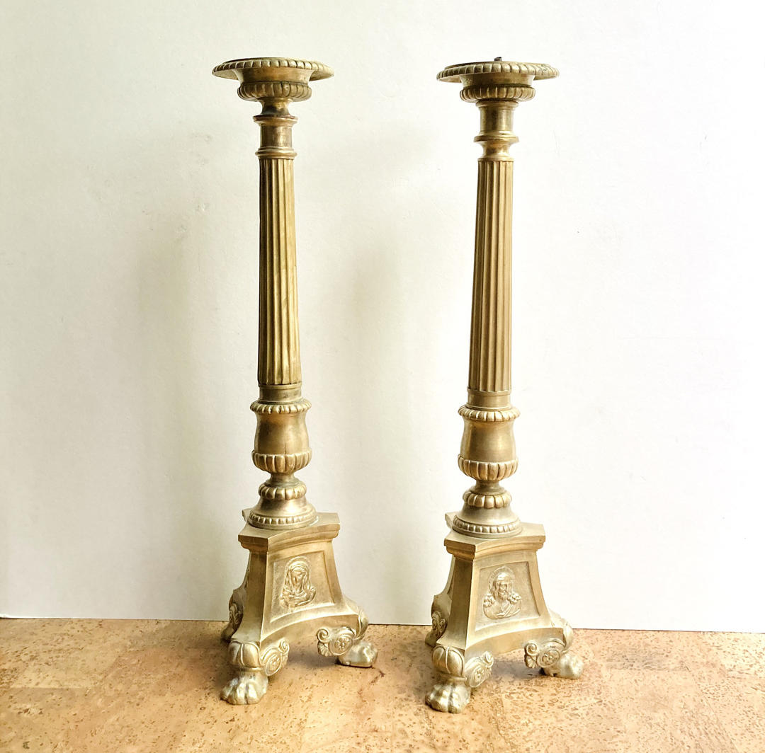 Antique Brass Catholic Altar Candlesticks, Victorian 19th Century ...