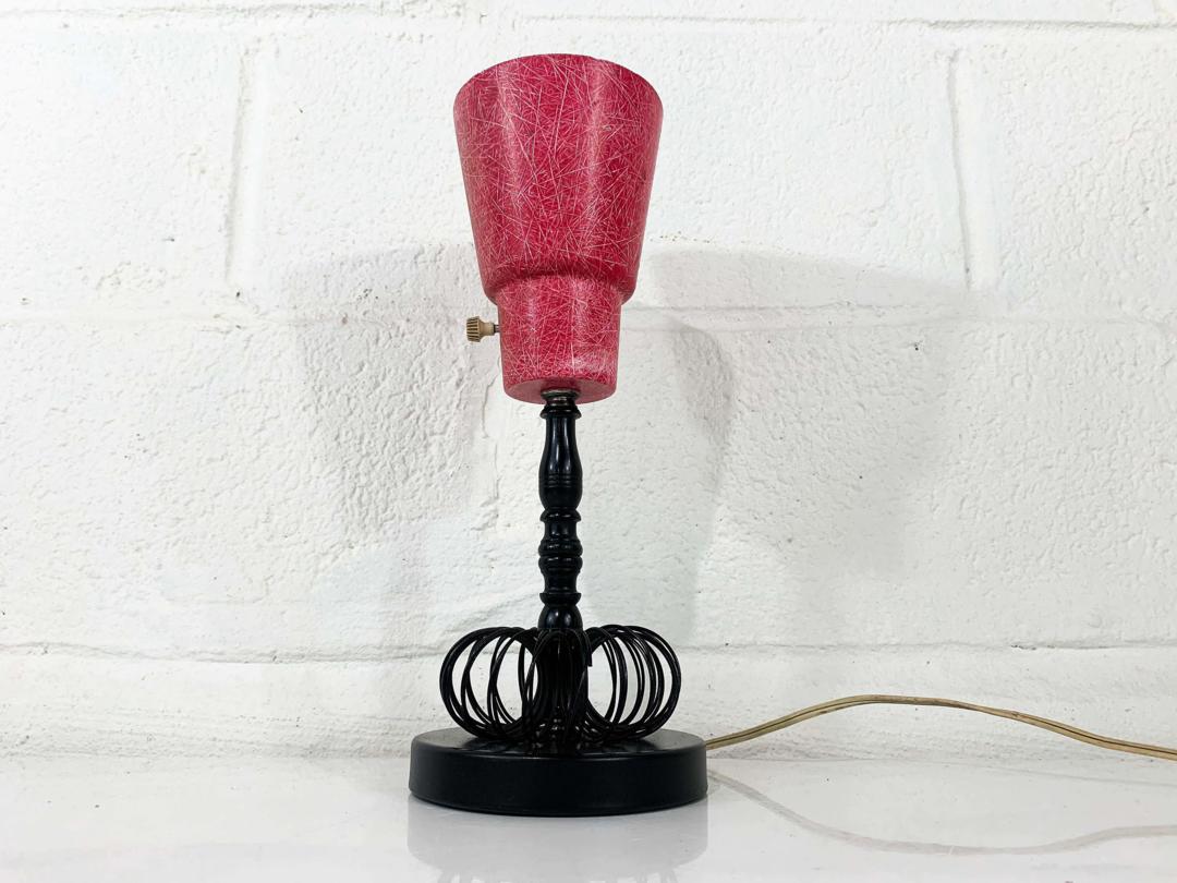Vintage Red Atomic Table Lamp Desk Light Fiberglass Lampshade Home ...