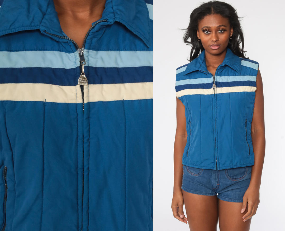 70s Ski Vest Blue Striped Puffer Vest Retro 70s Vest | Shop Exile ...